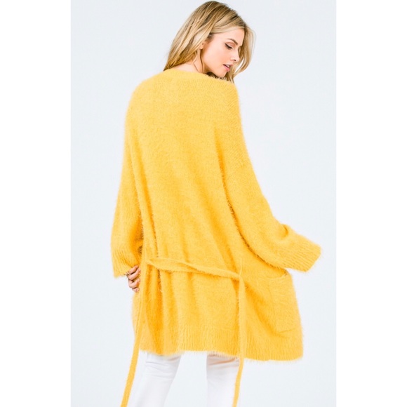 sunnyluxe | Sweaters | Yellow Soft Plush Eyelash Fuzzy Cardigan | Poshmark